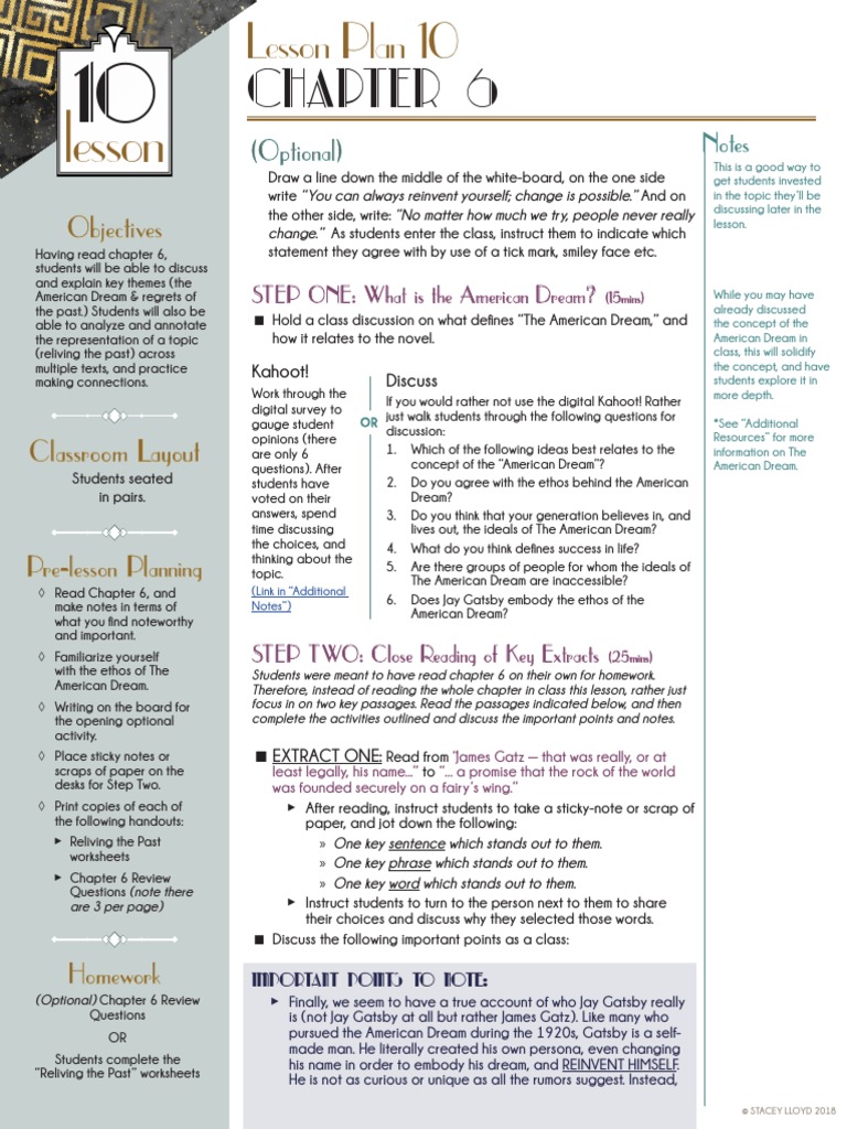 GatsbyCh10 LessonPlan | PDF | The Great Gatsby | American Dream