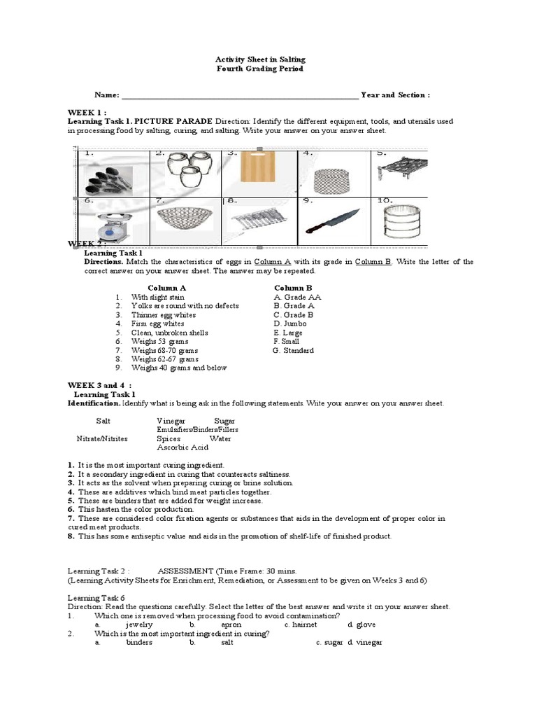 Activity Sheet in Salting | PDF | Curing (Food Preservation) | Smoking ...