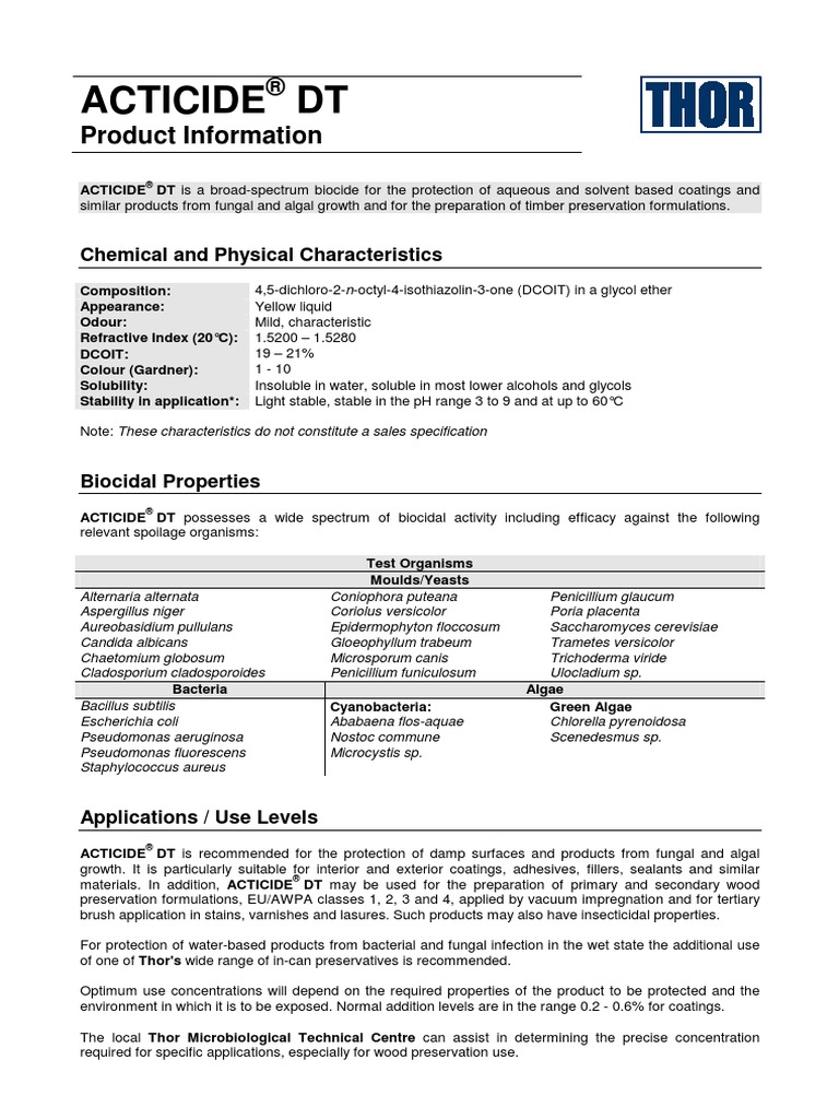 Acticide DT: ® Product Information | PDF | Physical Sciences | Chemistry