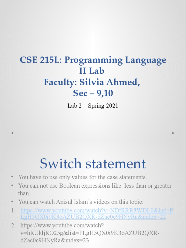 CSE 215L: Programming Language II Lab Faculty: Silvia Ahmed, Sec - 9,10 | Download Free PDF ...