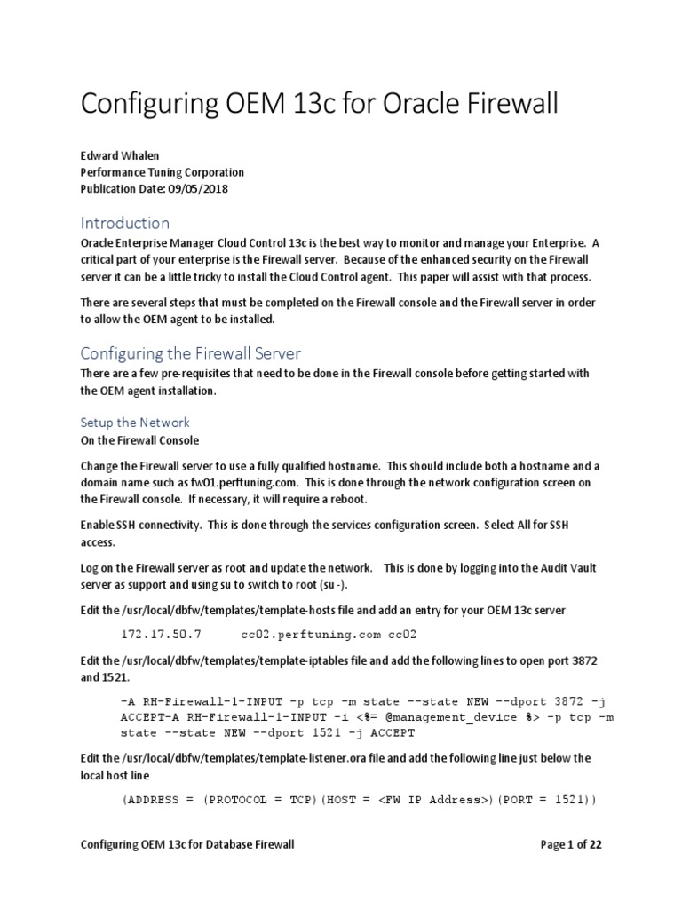 Configuring Oem 13c For Oracle Database Firewall Pdf Superuser Databases