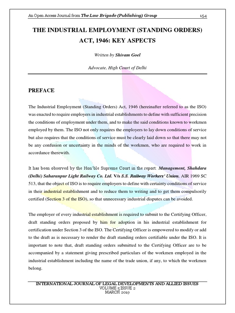 The Industrial Employment Standing Order | PDF | Evidence (Law ...
