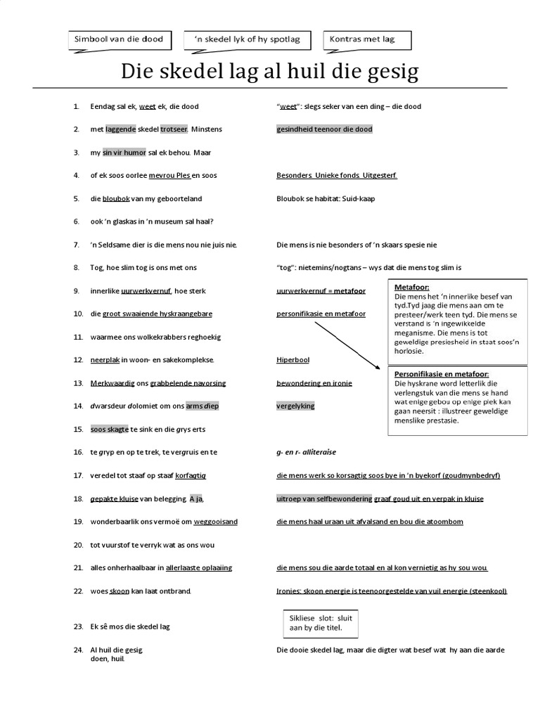 AFR gr11 Die Skedel Lag Al Huil Die Gesig | PDF
