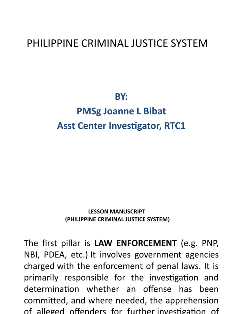 LESSON MANUSCRIPT Philippine Criminal Justice System | PDF | Arrest ...