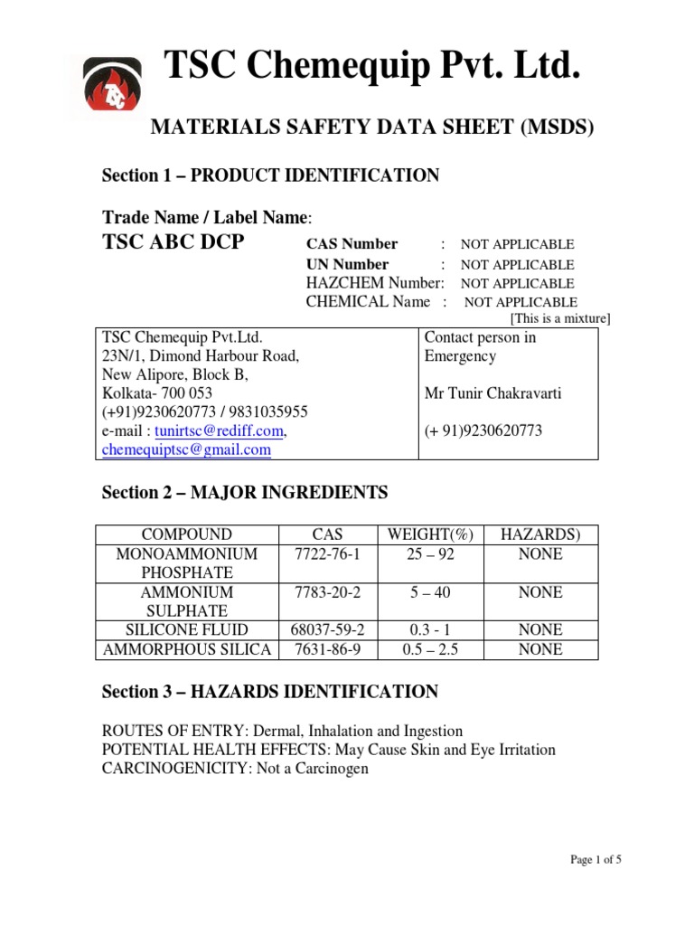 TSC ABC DCP MSDS Overview | PDF | Fires | Personal Protective Equipment