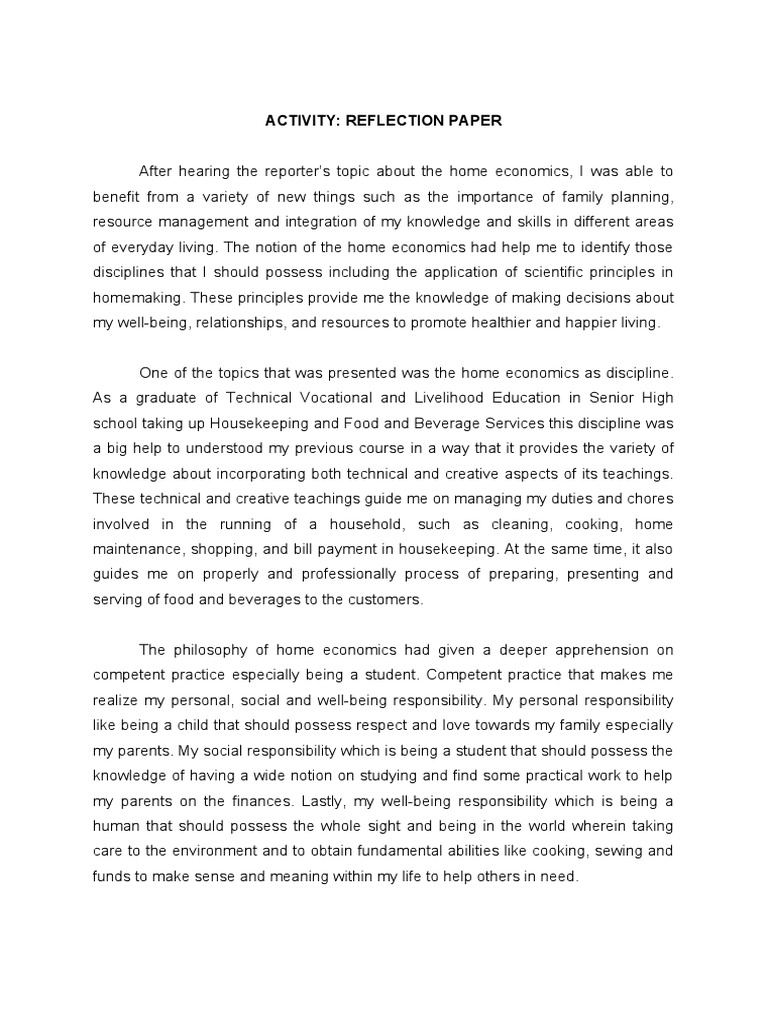 Reflection Paper | PDF | Home Economics | Educational Assessment
