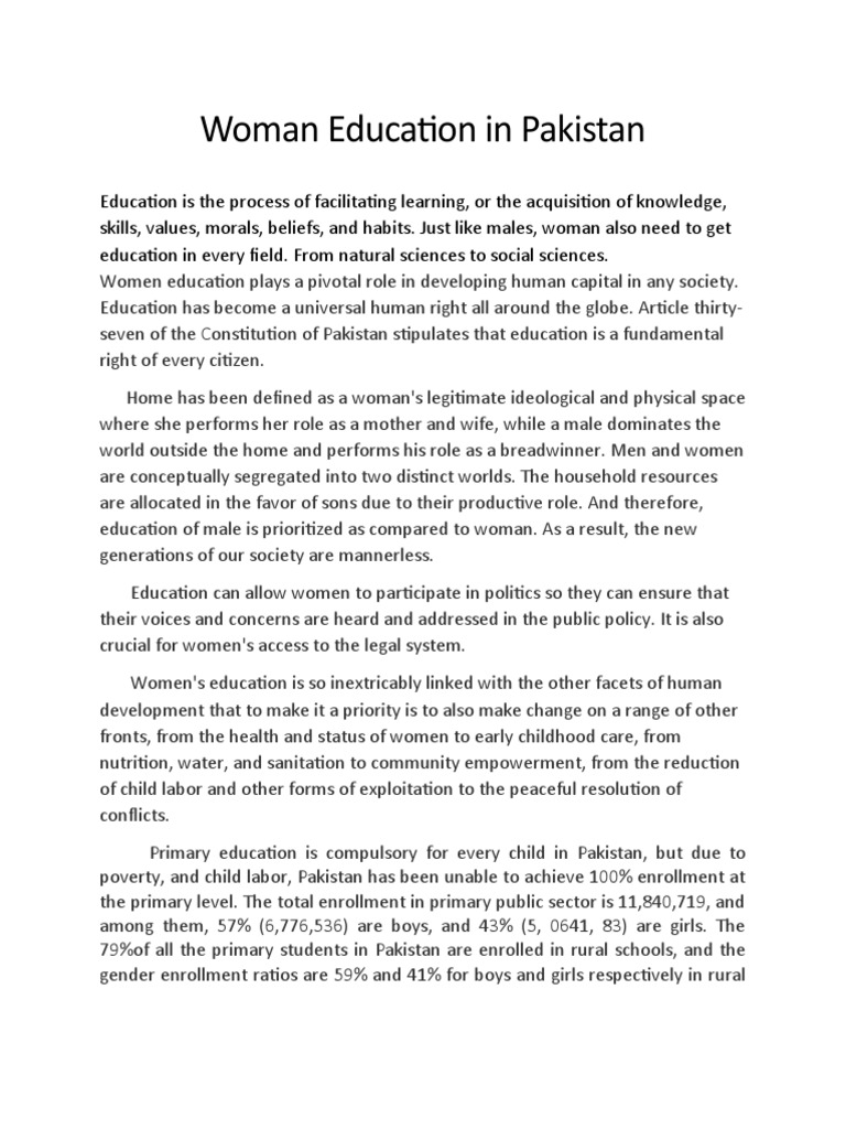 Woman Education Assignment | PDF | Female Education | Gender