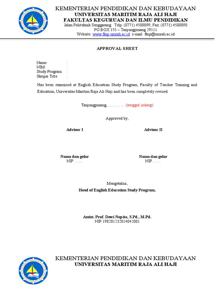 Format Lembar Pengesahan Skripsi - B.Ing | PDF | Qualifications | Vocational Education