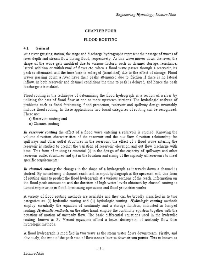 Chapter Four Flood Routing 4.1 General: Engineering Hydrology Lecture ...