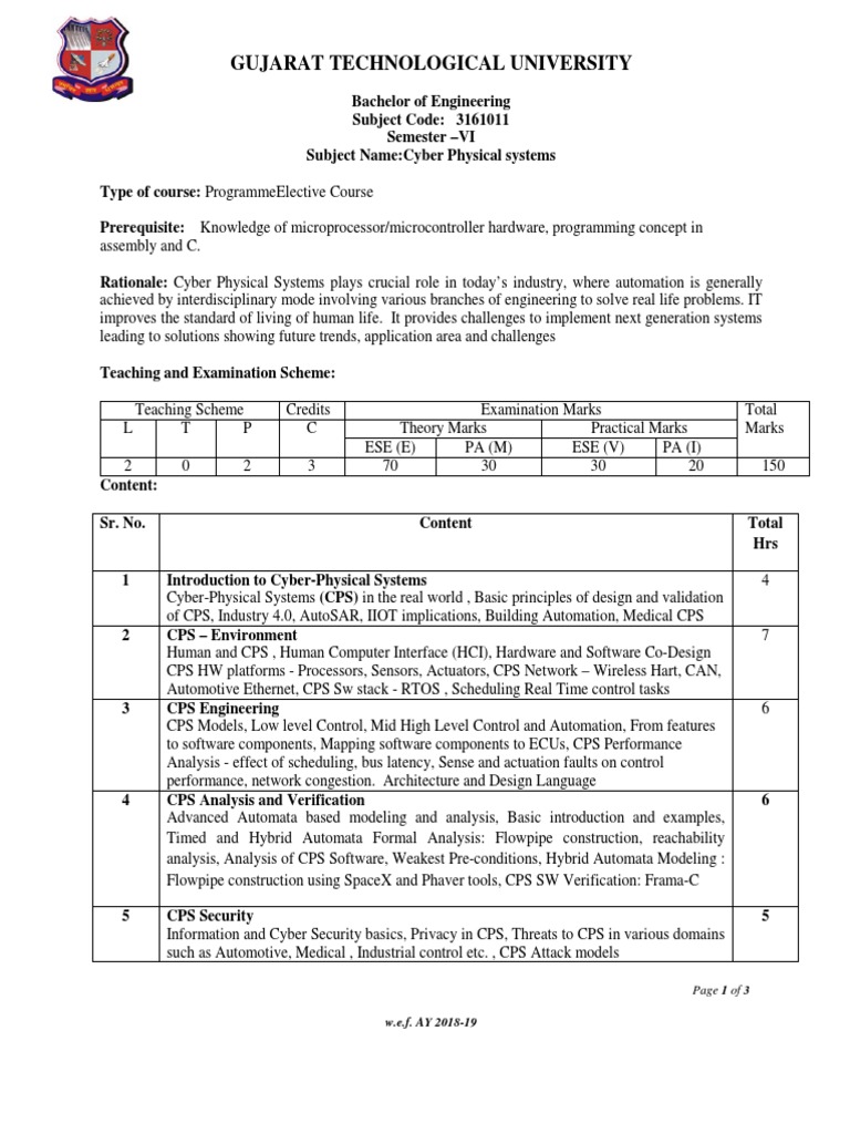 Gujarat Technological University: W.E.F. AY 2018-19 | PDF | Formal ...