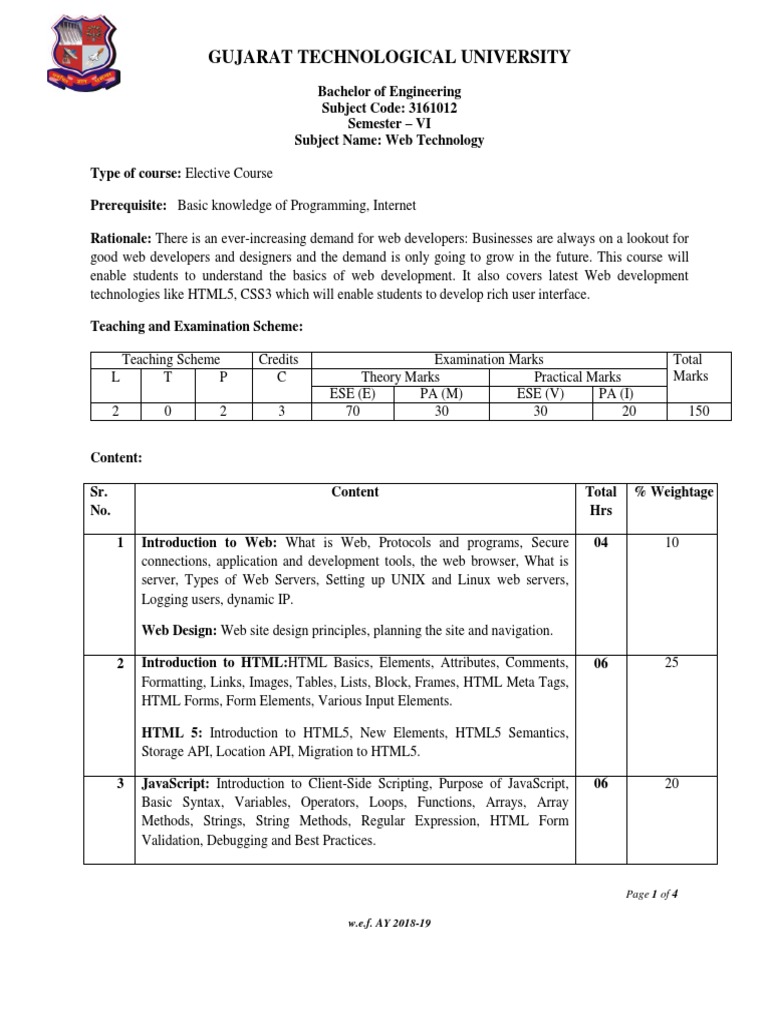 Web Technology | PDF | Html Element | Html5