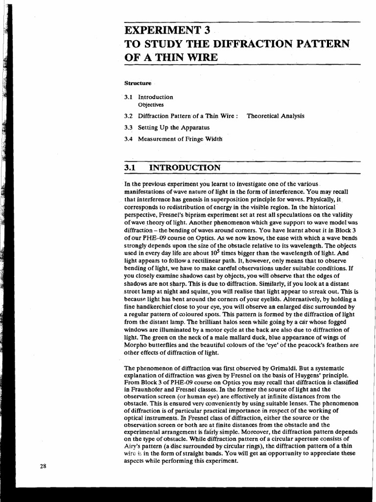 Experiment 3: To Study The Diffraction Pattern of A Thin Wire | PDF | Diffraction | Angular ...