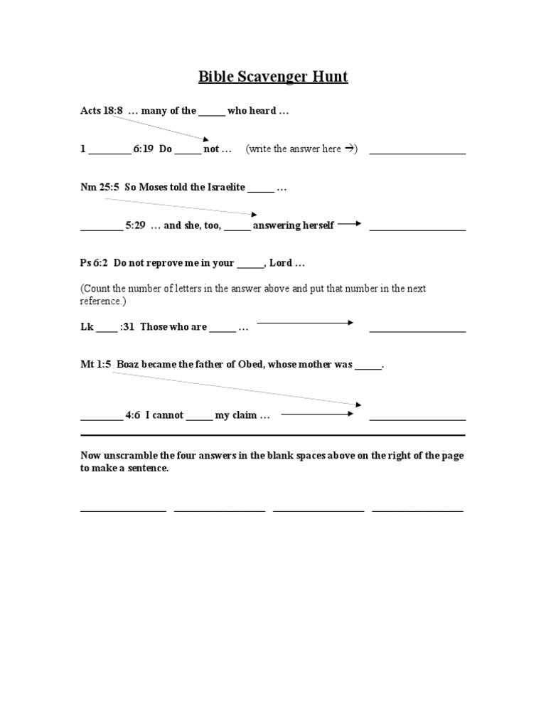 Bible Scavenger Hunt | PDF | Religion & Spirituality
