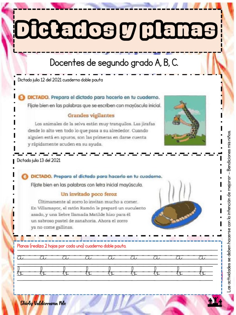 Actividades de dictado y planas 2° grado | PDF