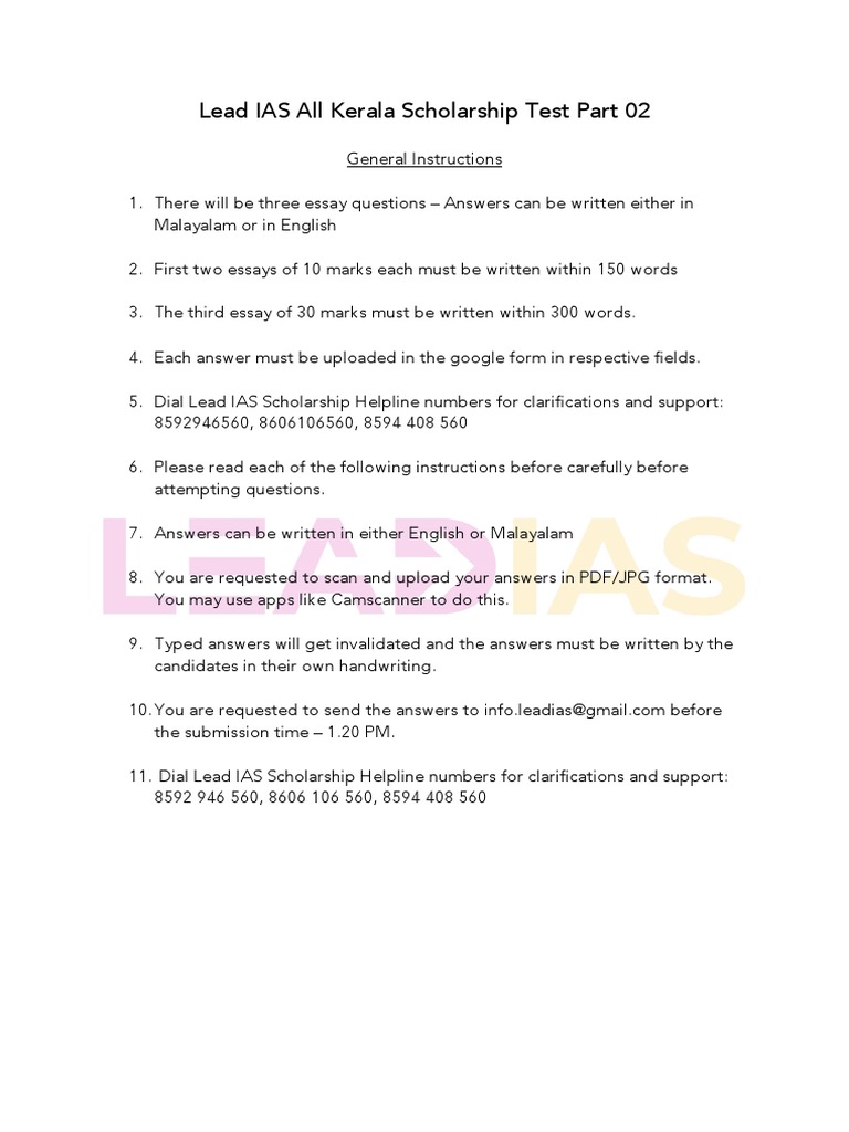 Lead IAS All Kerala Scholarship Test Part 02 | PDF | Career & Growth