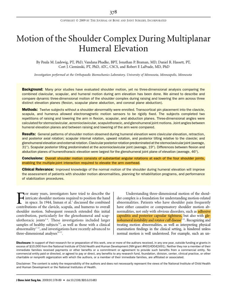Motion of The Shoulder Complex During Multiplanar Humeral Elevation ...