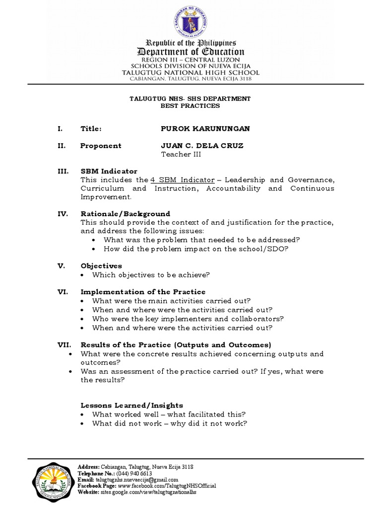 Template For Best Practice | PDF