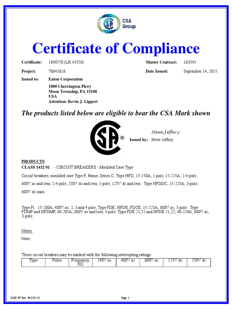 Certificate of Compliance: The Products Listed Below Are Eligible To ...