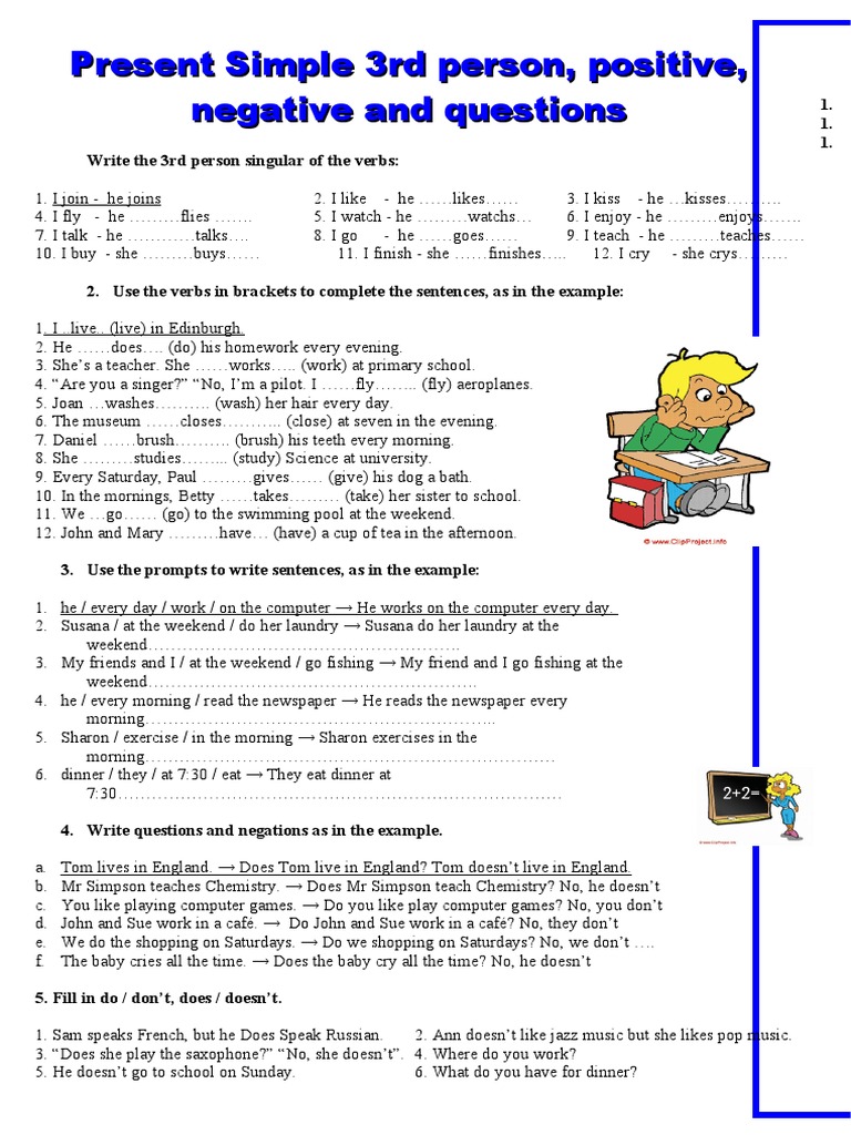 Present Simple 3rd Person Exercises | PDF | Lunch | Food And Drink