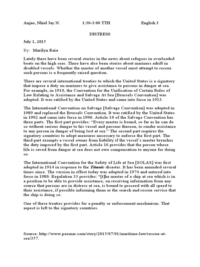 Anjao, Nhiel Jay N. 1:30-3:00 TTH English 3 Distress July 1, 2015 ...
