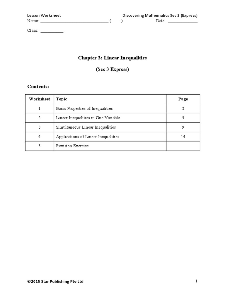 Chapter 3: Linear Inequalities: (Sec 3 Express) | PDF | Inequality ...
