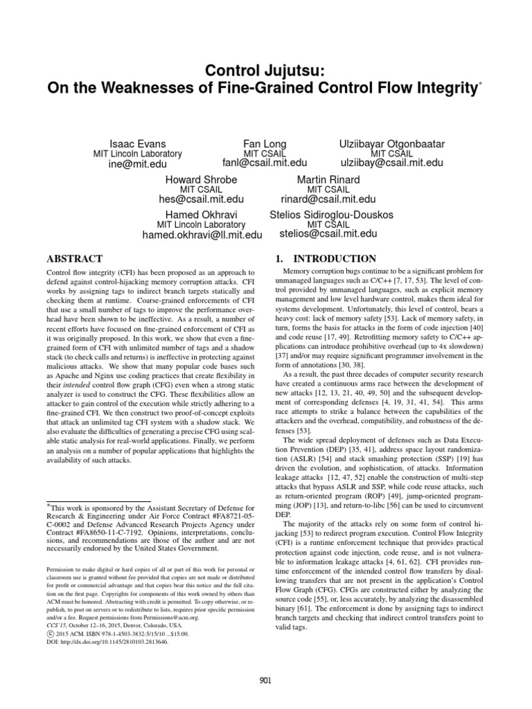 Control Jujutsu: On The Weaknesses of Fine-Grained Control Flow Integrity | Download Free PDF ...