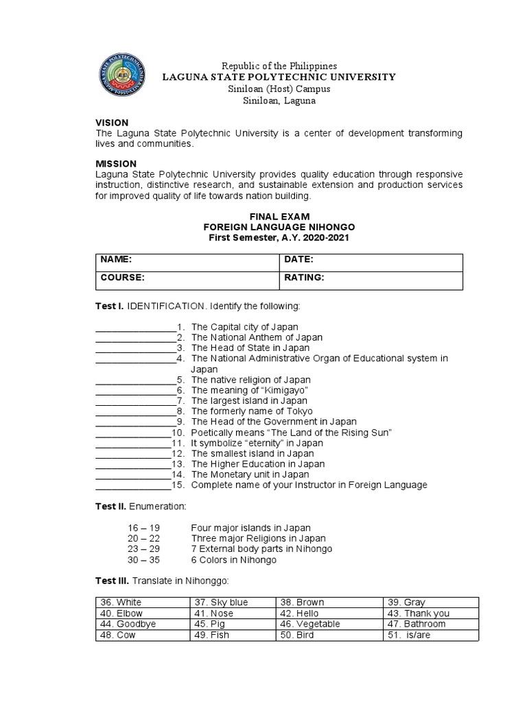 Laguna State Polytechnic University: Vision | PDF | Japan