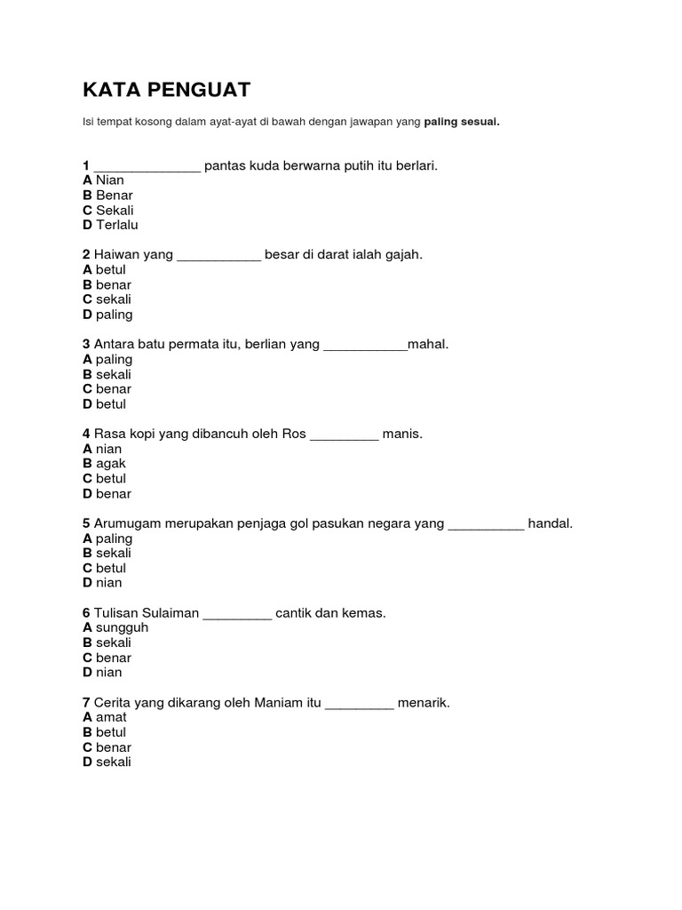 LATIHAN KATA PENGUAT PDPR | PDF