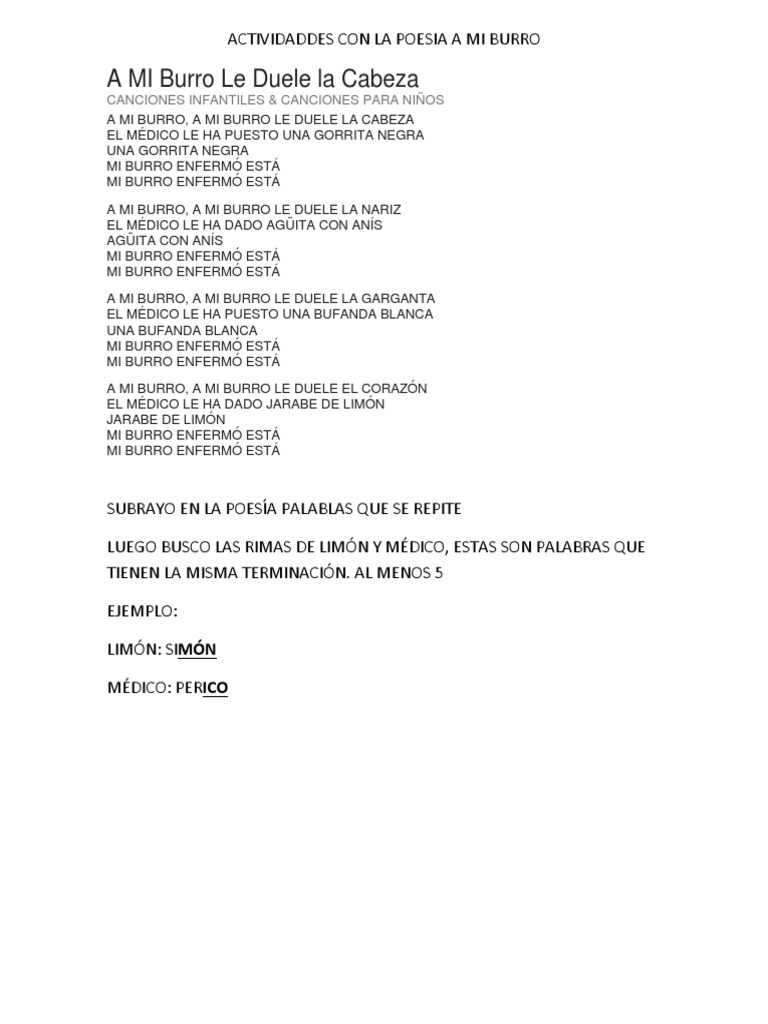 Actividad Con La Poesia A Mi Burro | PDF