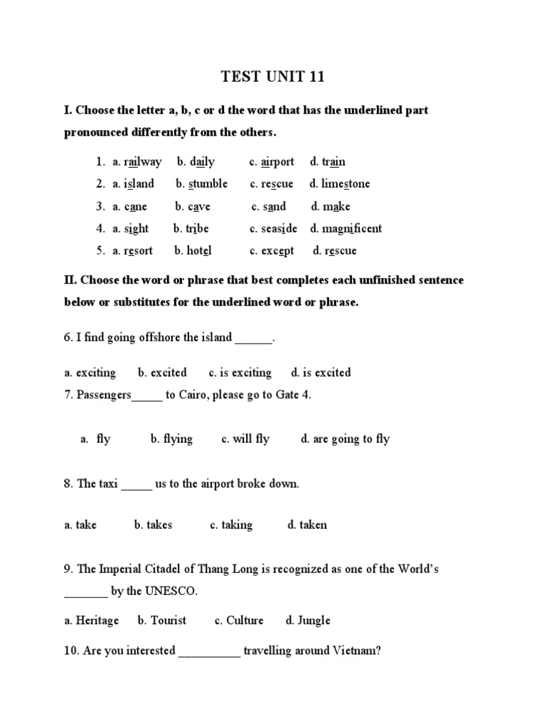 Test Unit 11 Reading Comprehension and Vocabulary | PDF | Nature