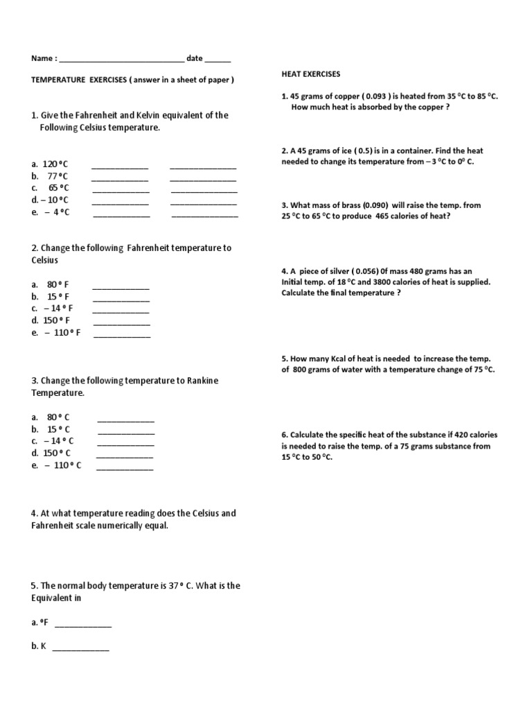Temperature Conversion Exercises | PDF