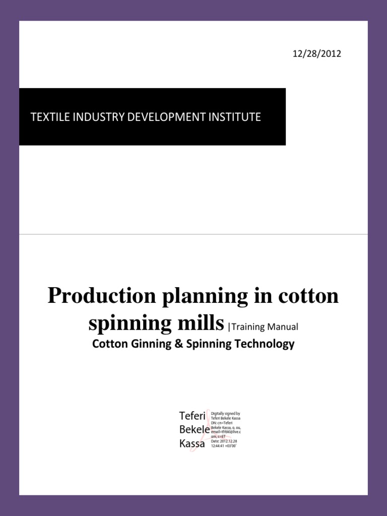 Production Planning in Spinning | PDF | Production Function | Spinning ...