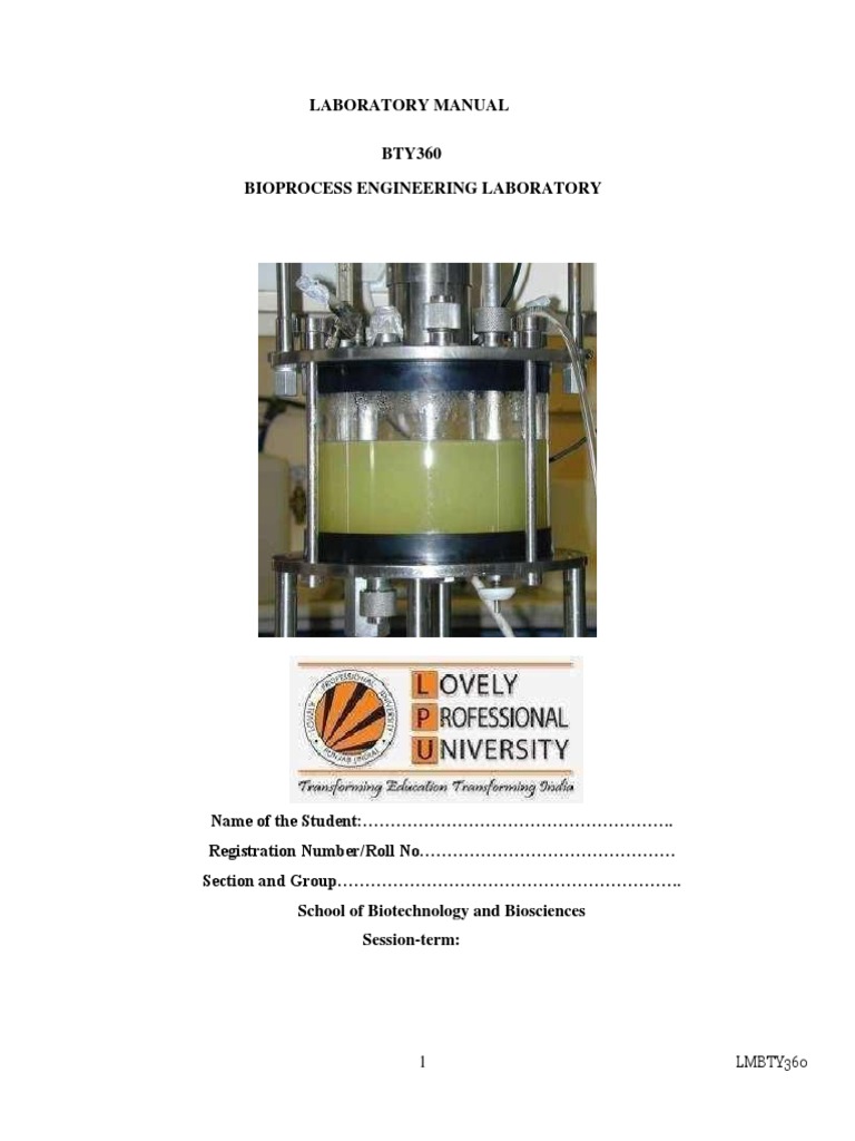 Bioprocess Engineering Laboratory Manual: Guidelines, Procedures, and ...