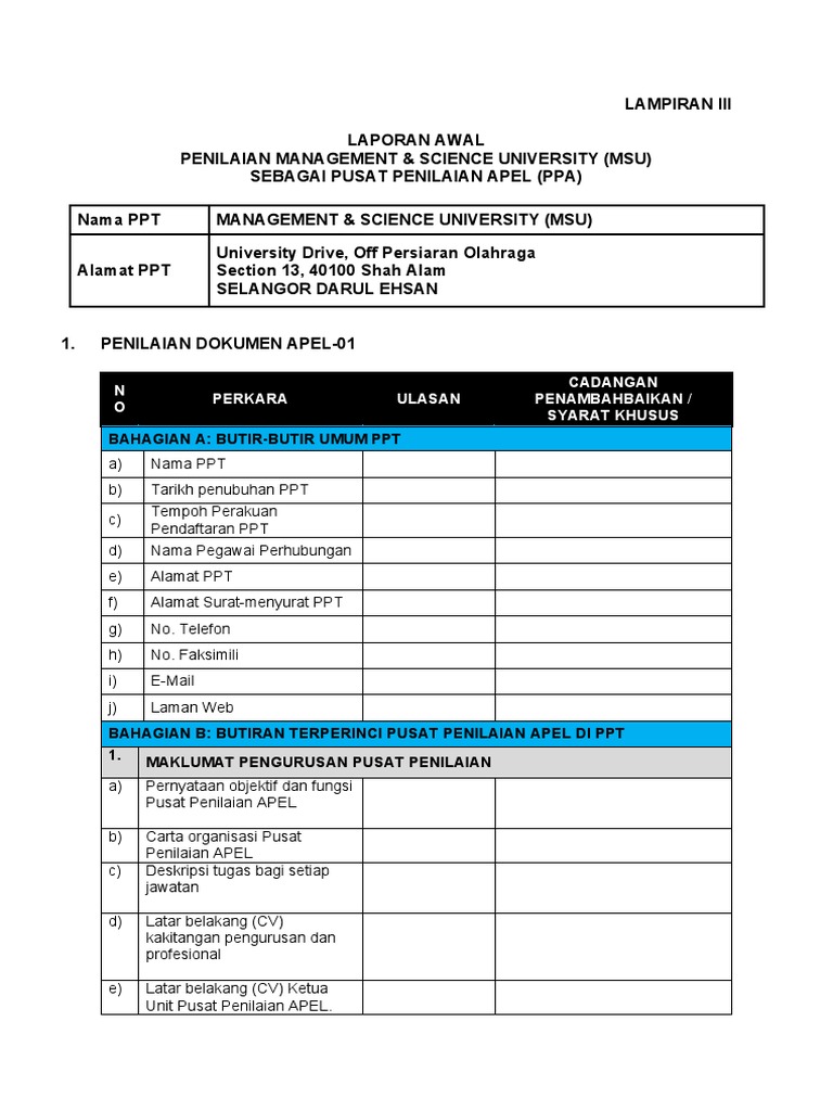Format Laporan Awal Permohonan PPA | PDF