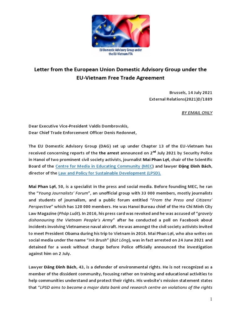 Letter From The European Union Domestic Advisory Group Under The EU ...