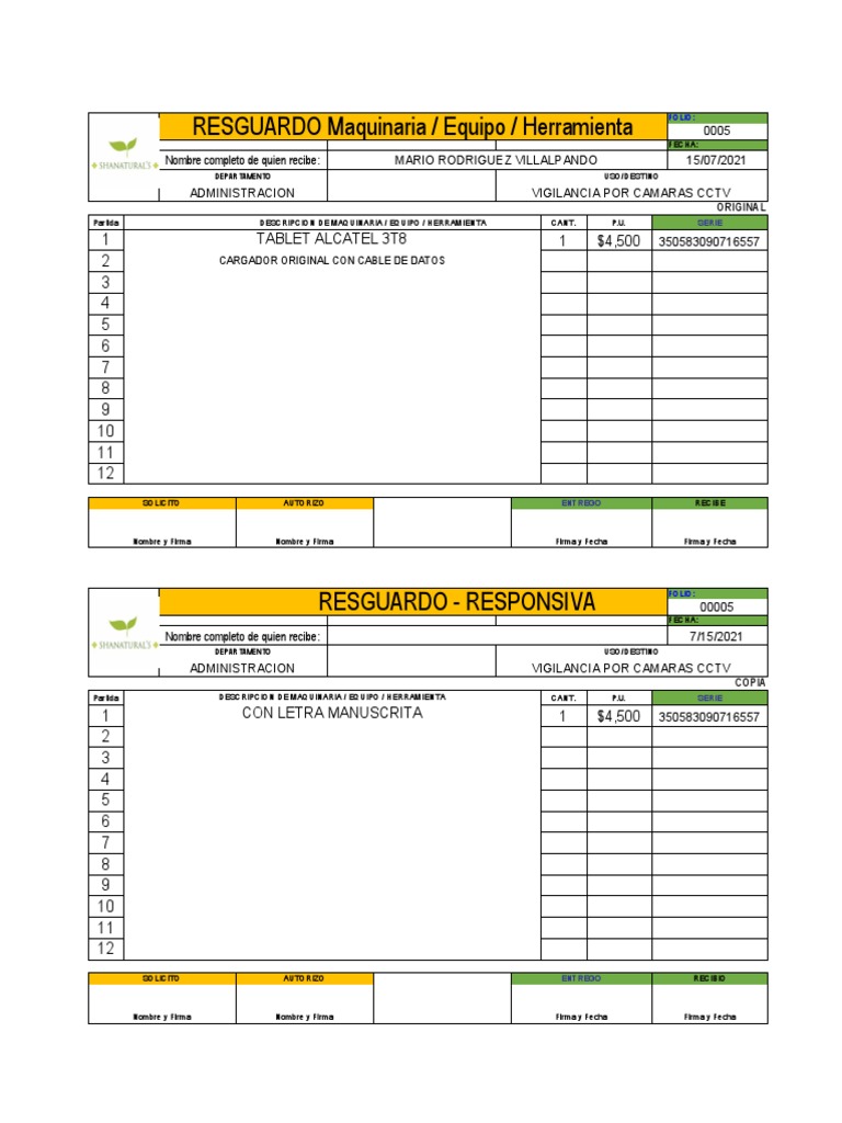 Resguardo de Equipo y Herramientas | PDF
