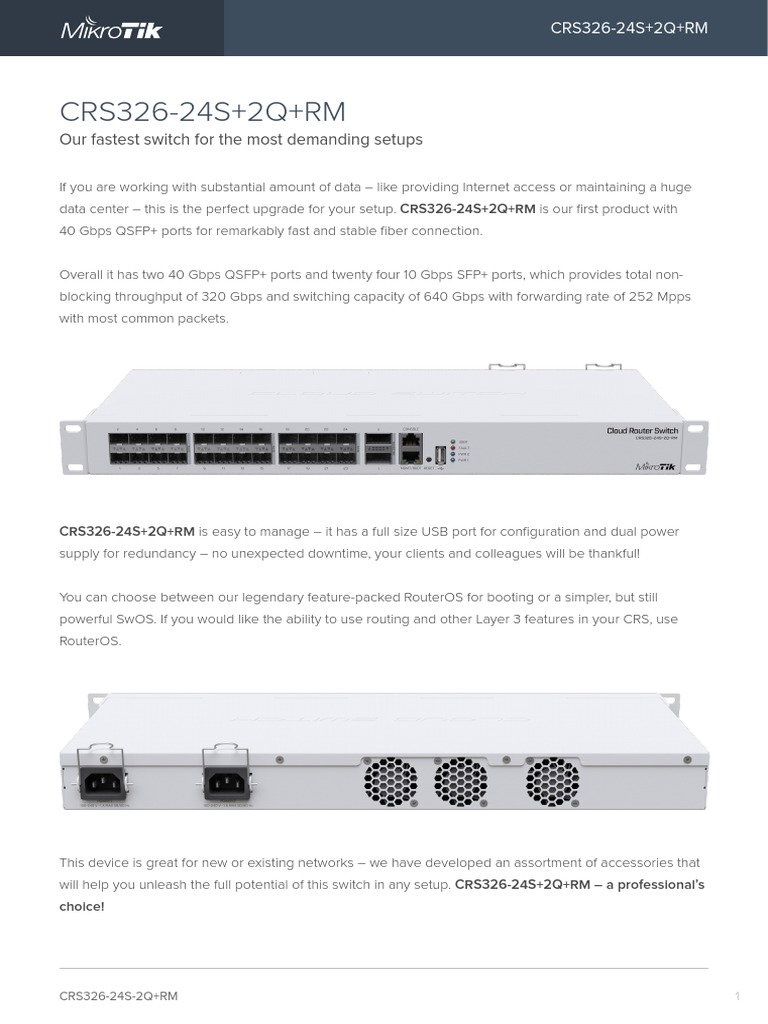 CRS326-24S+2Q+RM Specifications Guide | PDF | Network Switch | Router ...
