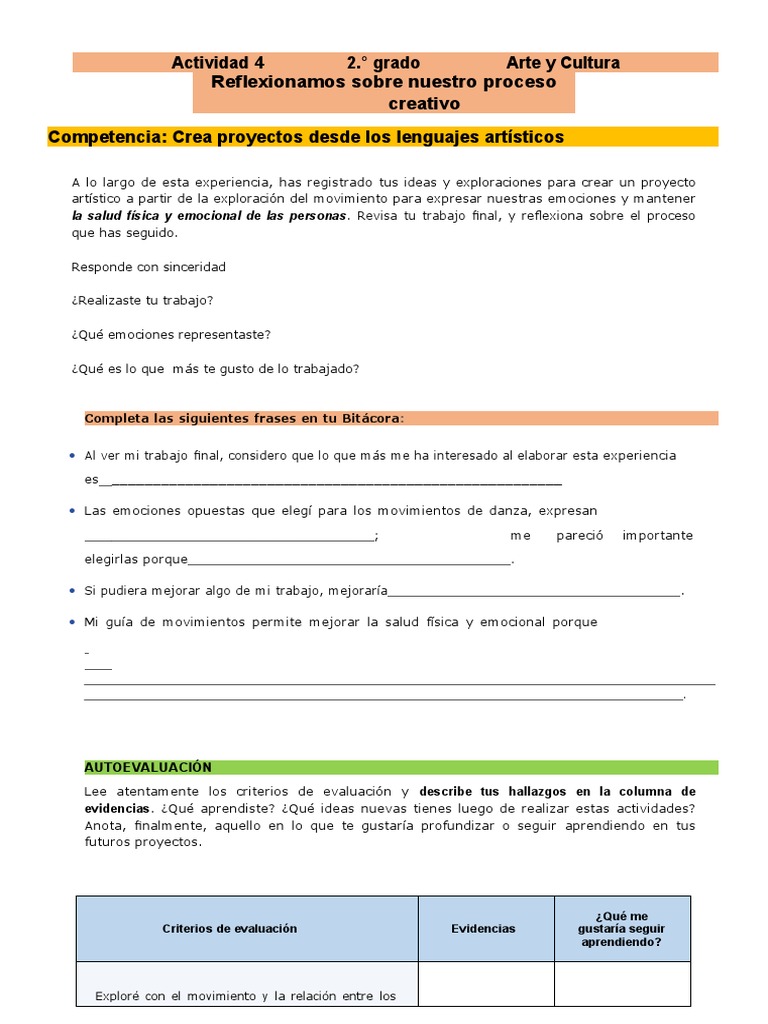 Reflexión sobre Proyectos Artísticos | PDF | Las emociones | Evaluación