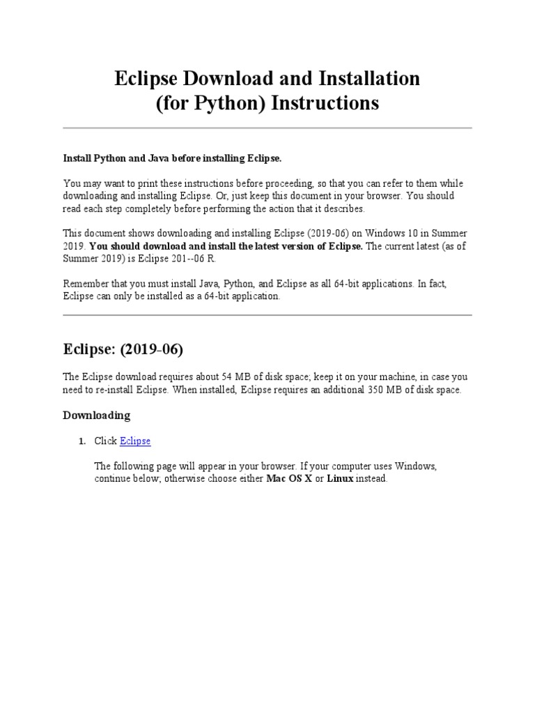 Eclipse Installation Guide for Python | PDF | Eclipse (Software) | 64 ...