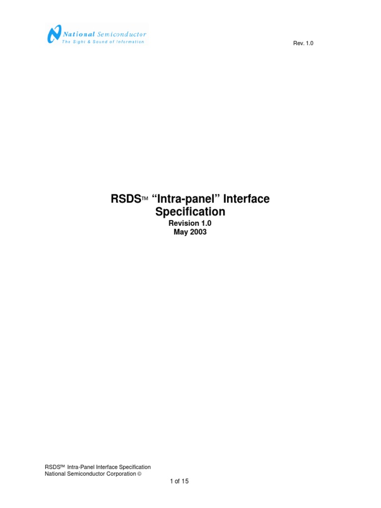 Rsds "Intra-Panel" Interface Specification: Revision 1.0 May 2003 | PDF ...