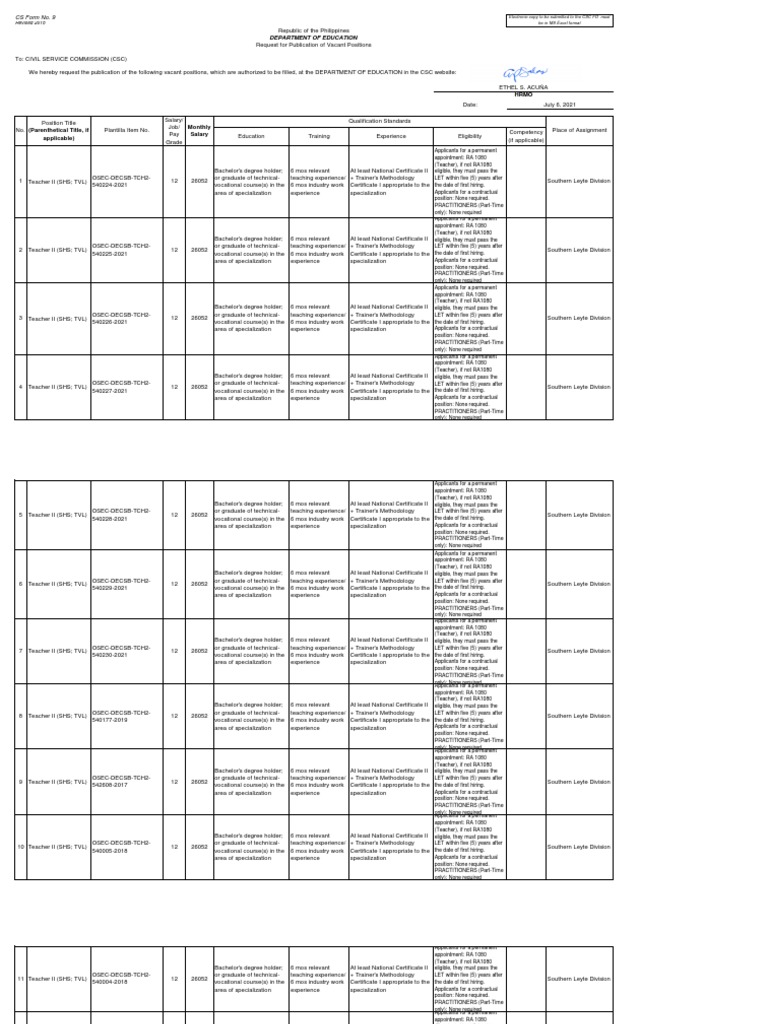 Department of Education: CS Form No. 9 | PDF | Academic Degree ...
