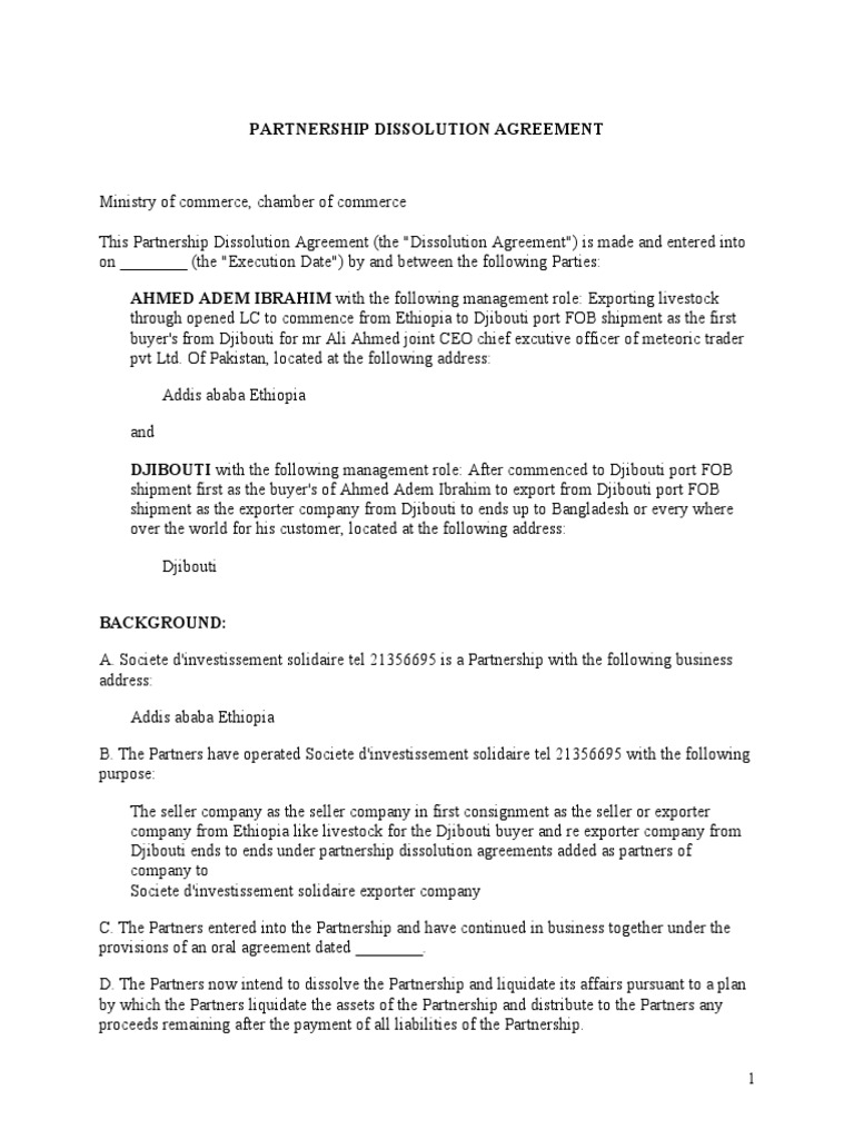 Partnership Dissolution Agreement | PDF | Partnership | Liquidation