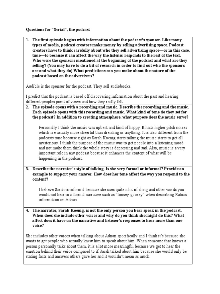 Questions For Serial Podcast | Download Free PDF | Podcast ...