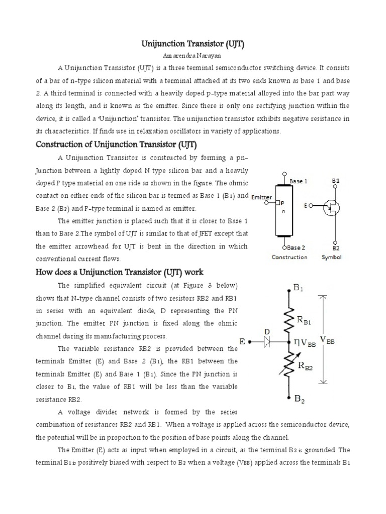 Unijunction Transistor (UJT) : Amarendra Narayan | PDF | P–N Junction | Semiconductors