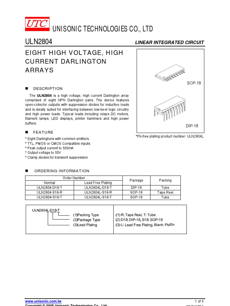 ULN2804 | PDF | Digital Electronics | Electrical Engineering