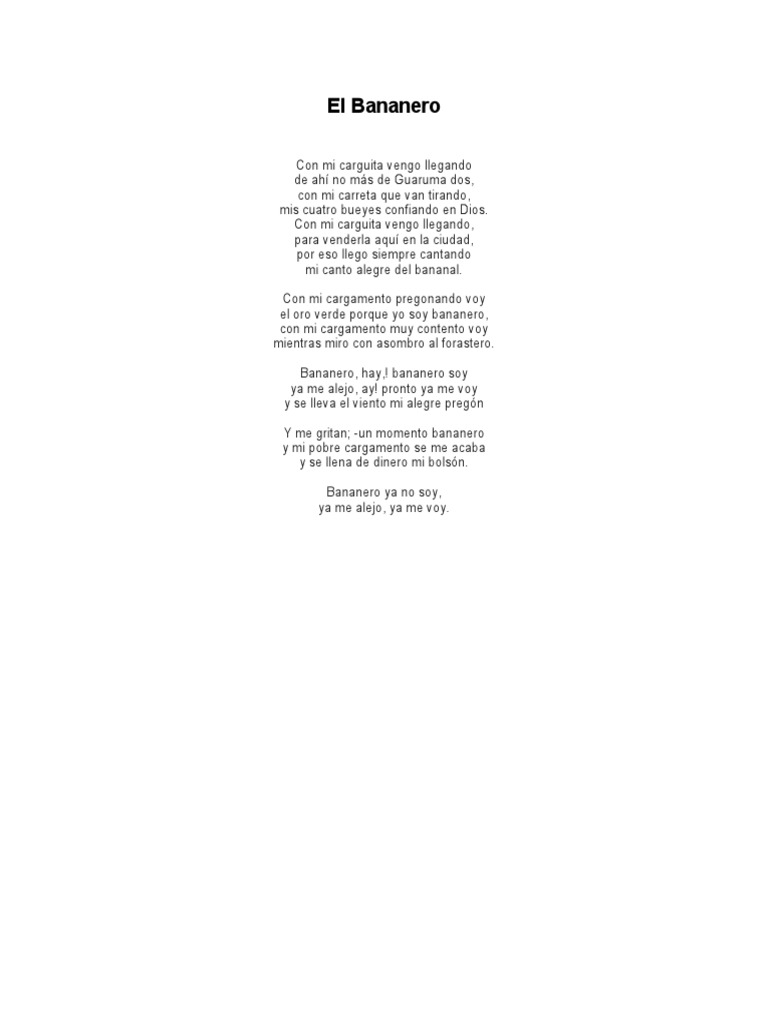 Canción Folklórica "El Bananero" | PDF
