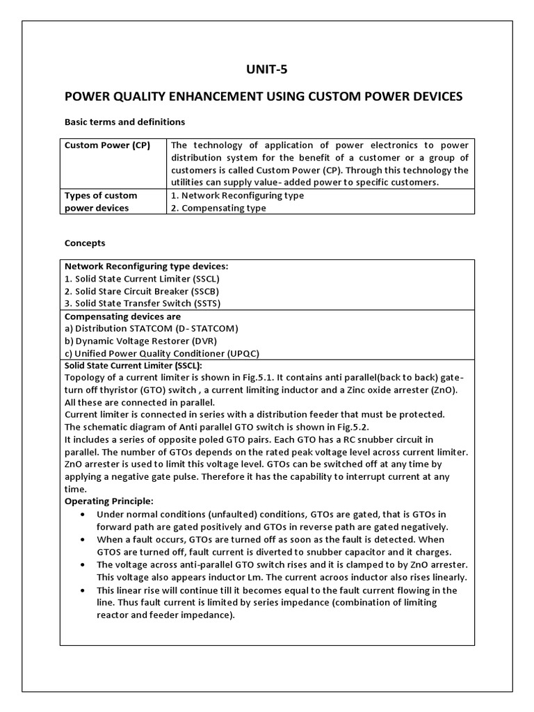 UNIT-5 Power Quality Enhancement Using Custom Power Devices | PDF | Ac Power | Computer Engineering