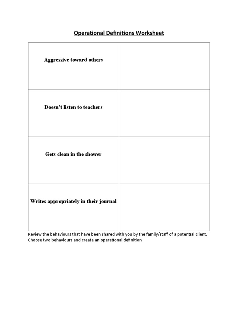 Operational Definition Worksheet | PDF