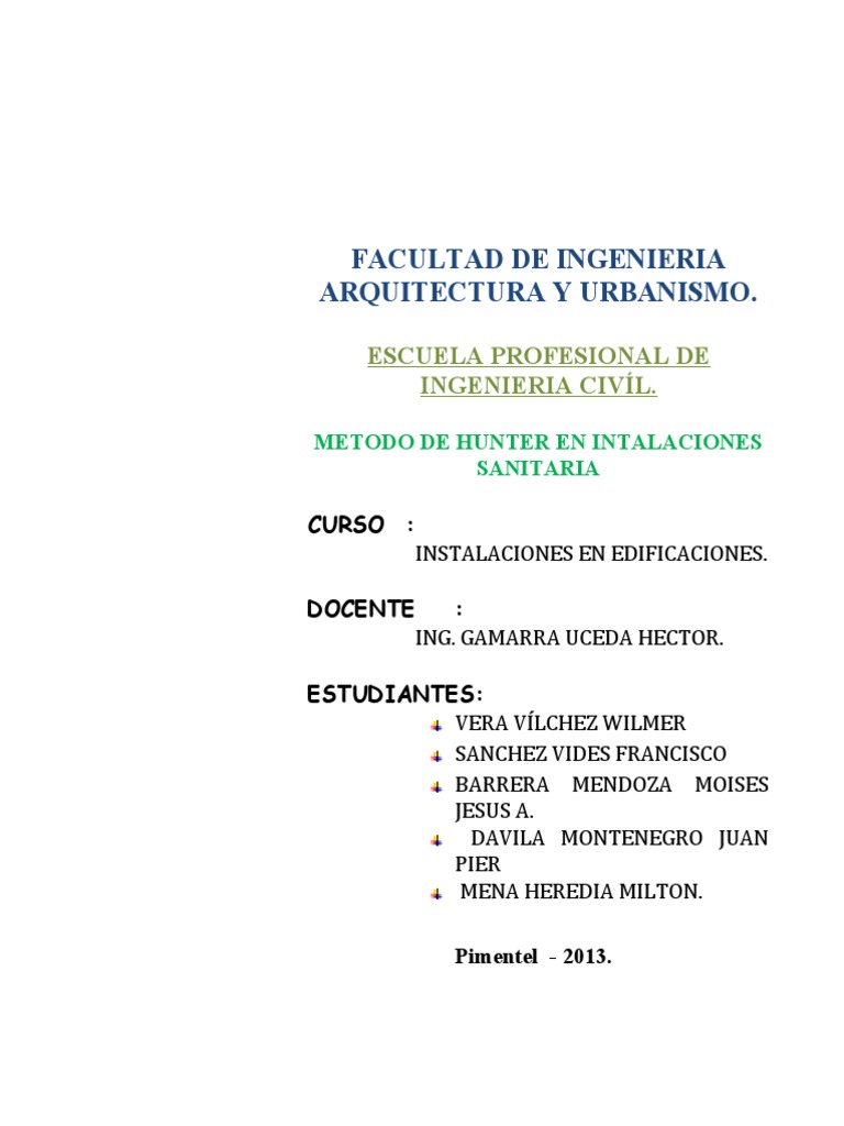 Metodo de Hunter 1 | PDF | Tap (Válvula) | Descarga (hidrología)