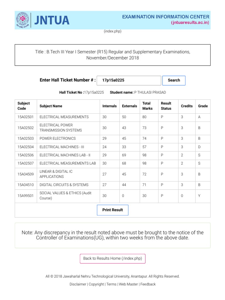 Welcome To JNTUA Official Results Portal | PDF